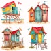 Whimsical Beach Hut Clip Art, Watercolor Quirky Beach Shack ...