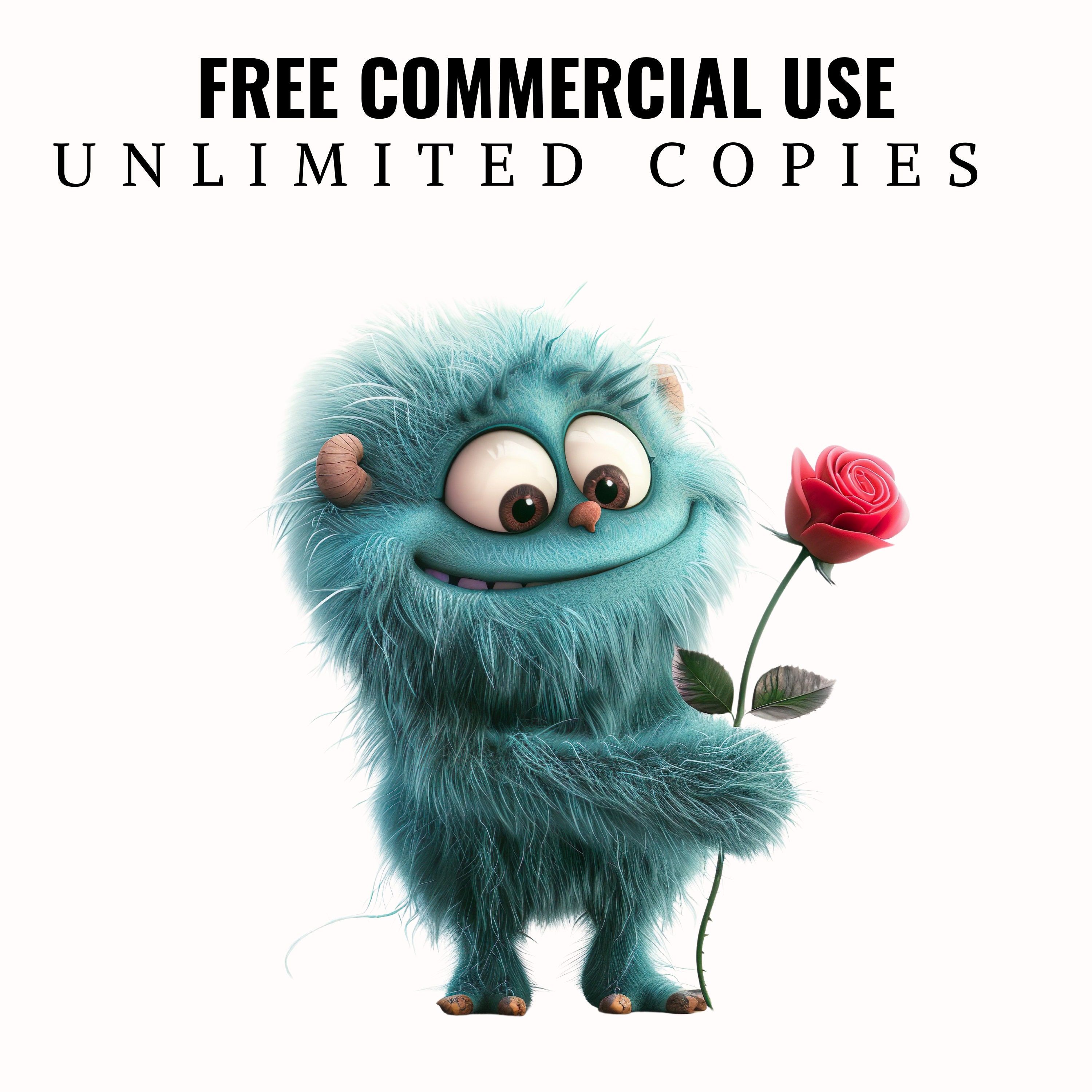 Romantic Monsters Clip Art, Watercolor Fluffy Rose Monsters ...
