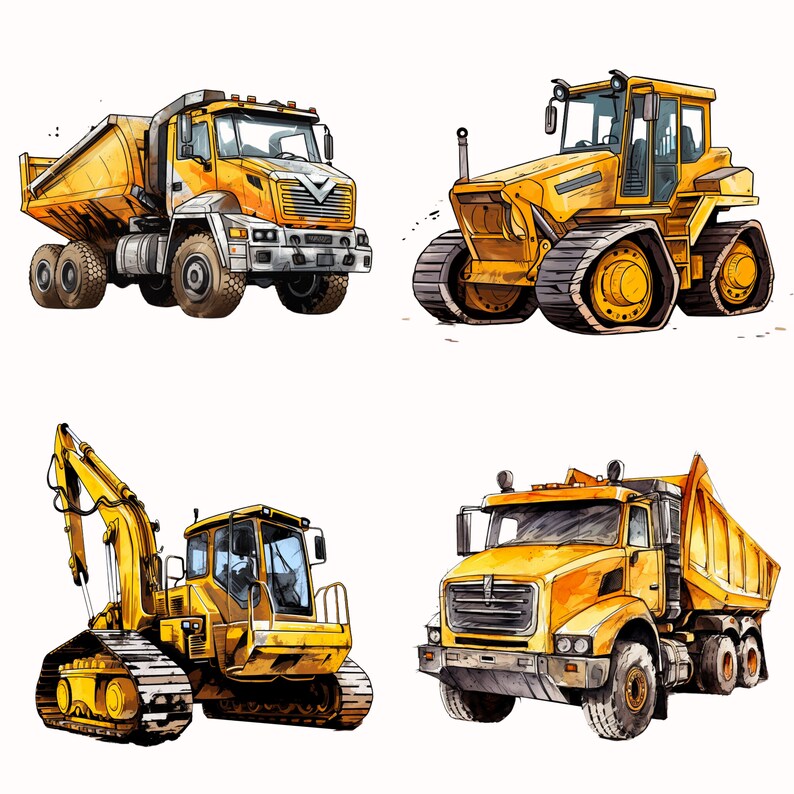 Watercolor Construction Vehicle Clipart: Truck Illustrations (PNG ...