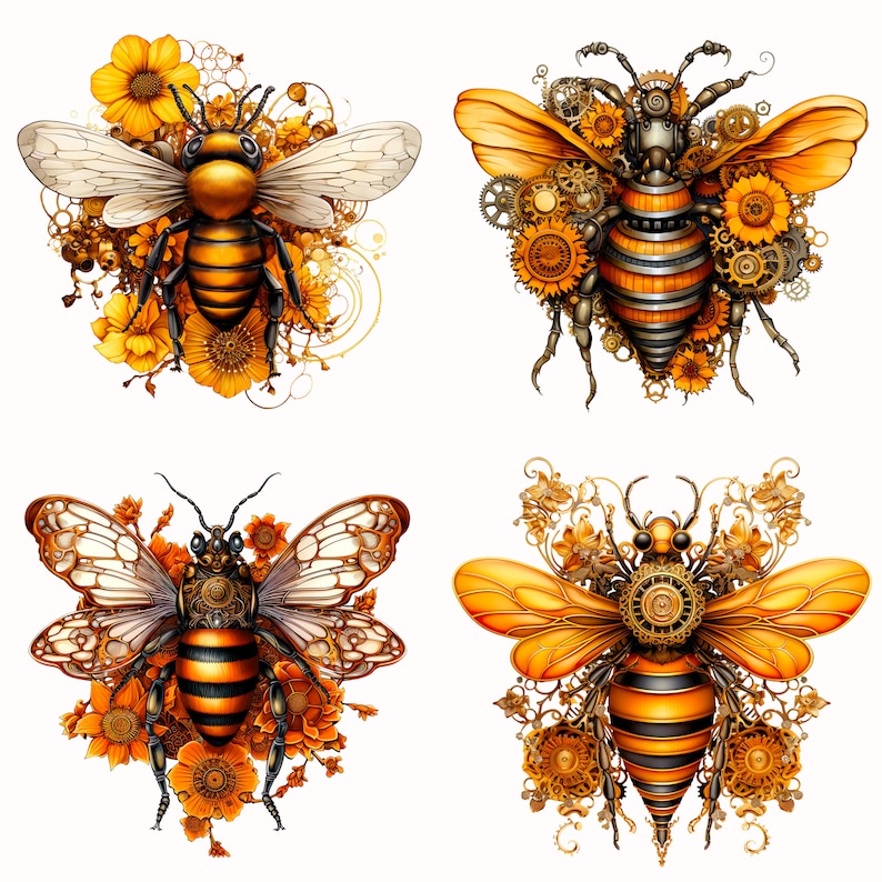 Watercolor Steampunk Bees Clip Art: Vintage Mechanical Insects (PNG) - Etsy