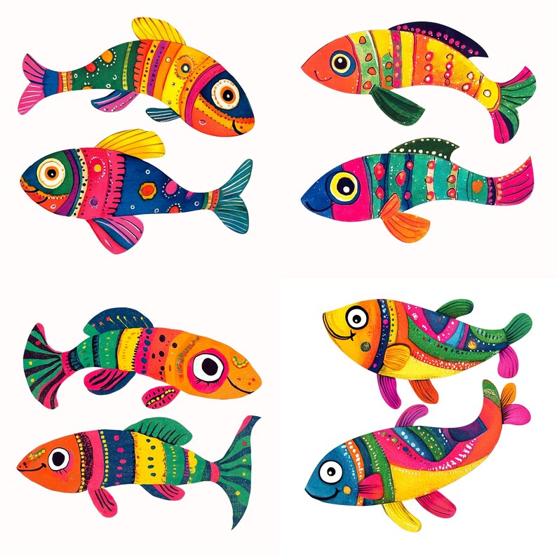 Colorful Fish Clip Art: Watercolor Playful Duo (PNG Digital Download ...