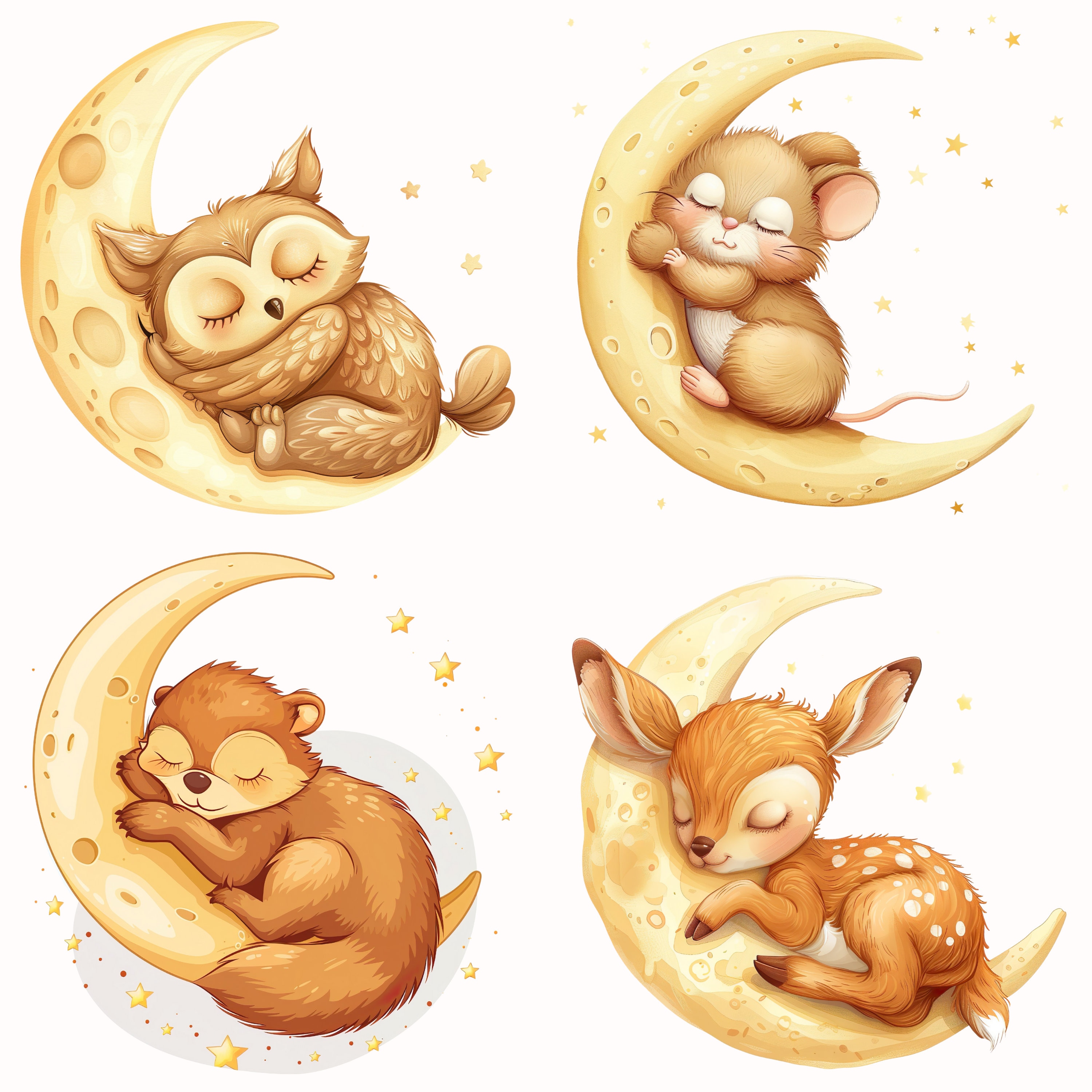 Cute Sleeping Woodland Animals Clip Art, Watercolor Sweet Sleeping ...