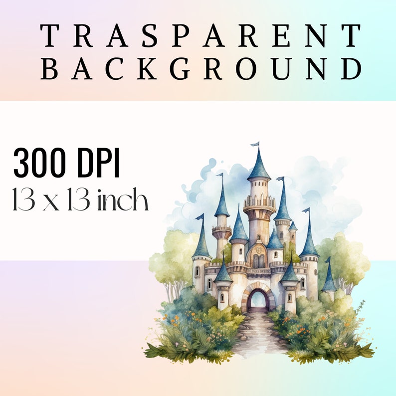 Cute Fairytale Castle Clip Art, Watercolor Magic Fairy Castle ...