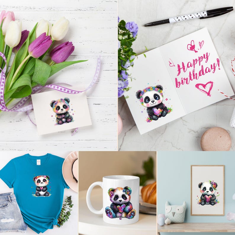 Cute Panda Clipart, Cartoon Animal With Flowers, Kawaii Stickers (PNG) - Etsy