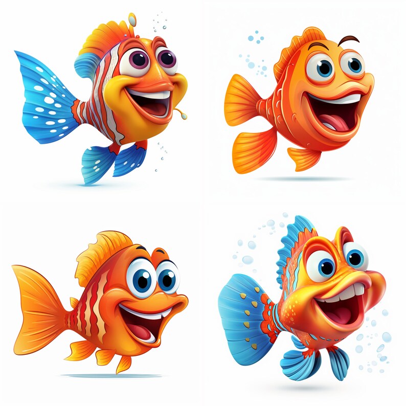 Happy Fish Clip Art, Watercolor Aquatic Cartoon Image PNG, Funny Fishes ...
