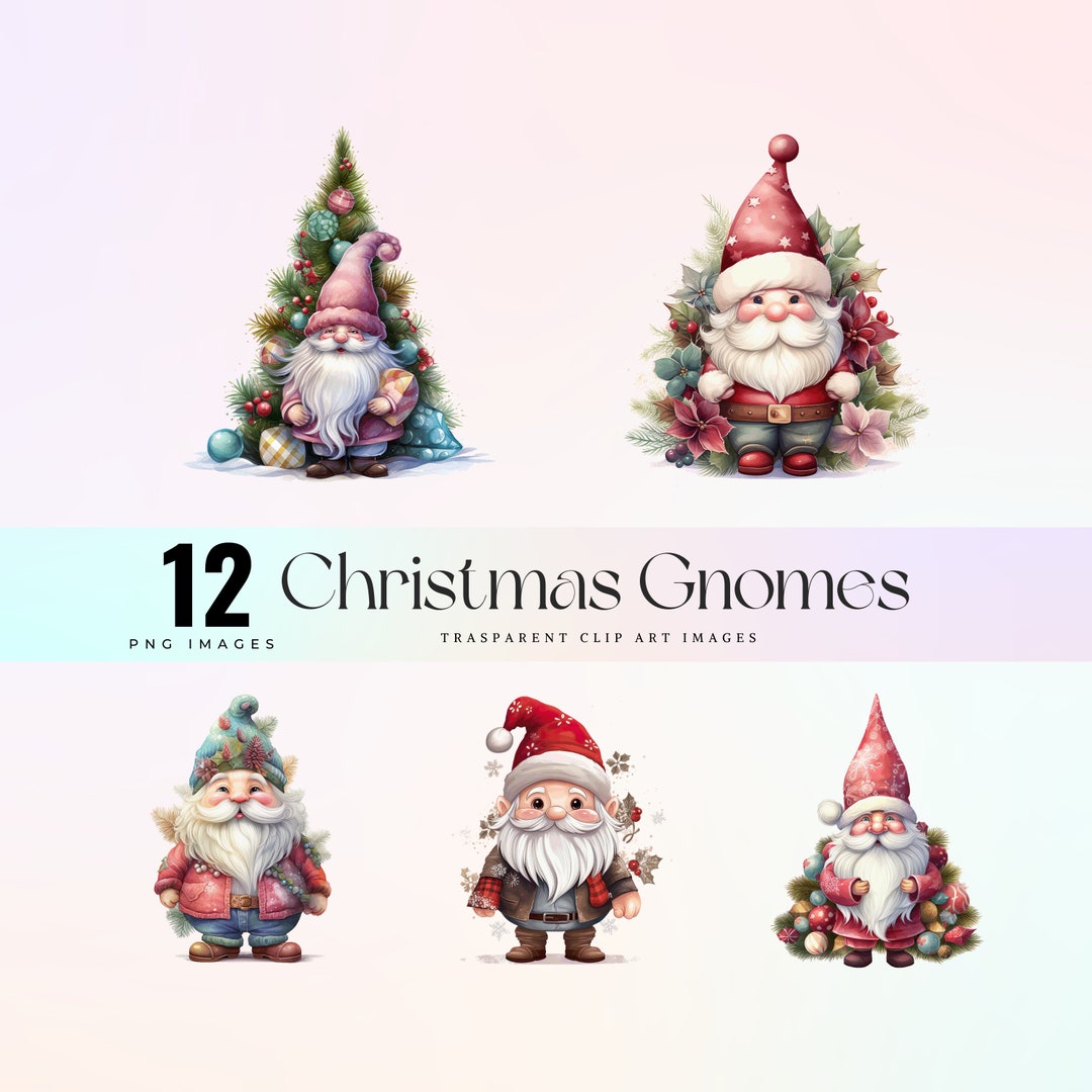 Christmas Gnomes Clip Art Watercolor Christmas Gnomes Clip Art PNG ...