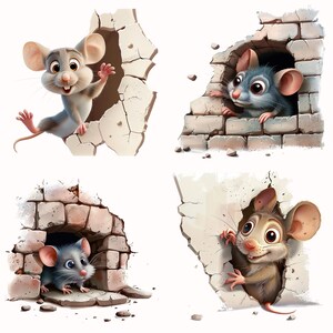 Funny Mice Hidden in the Wall Clip Art, Watercolor Sneaky Mouse ...