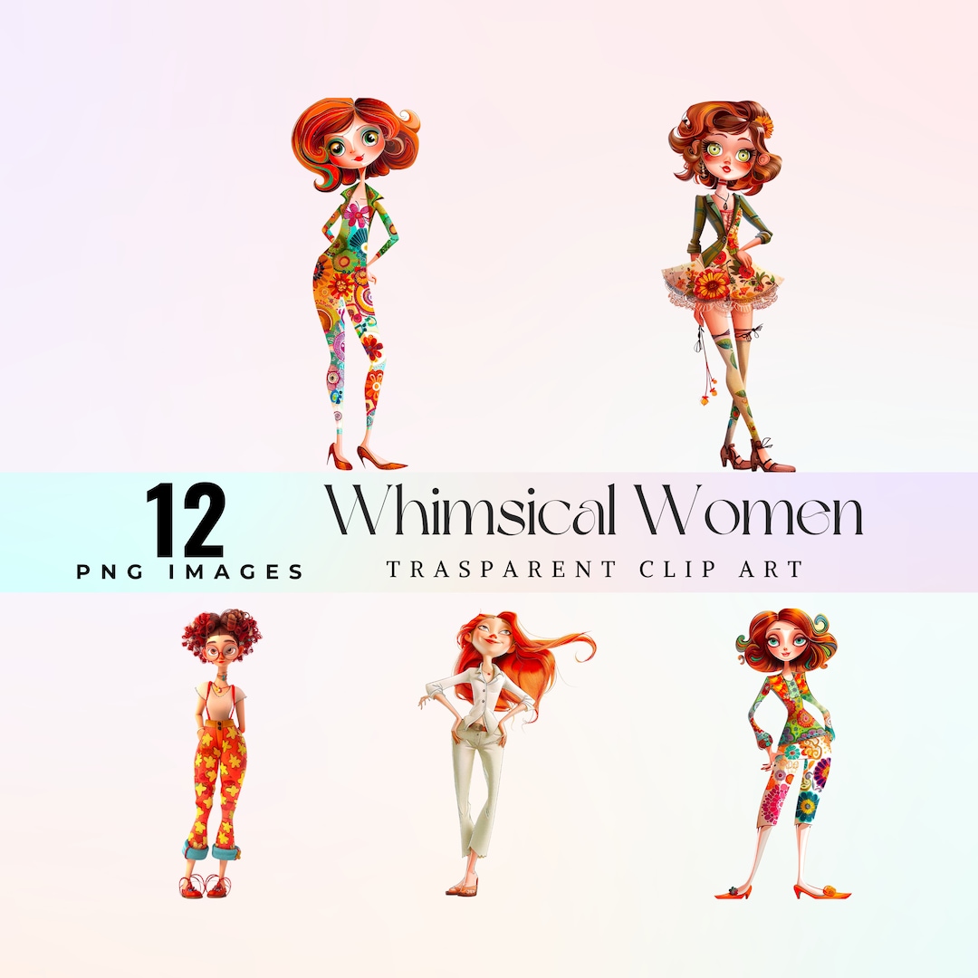 Whimsical Woman Clip Art, Watercolor Eccentric Lady Illustration PNG ...