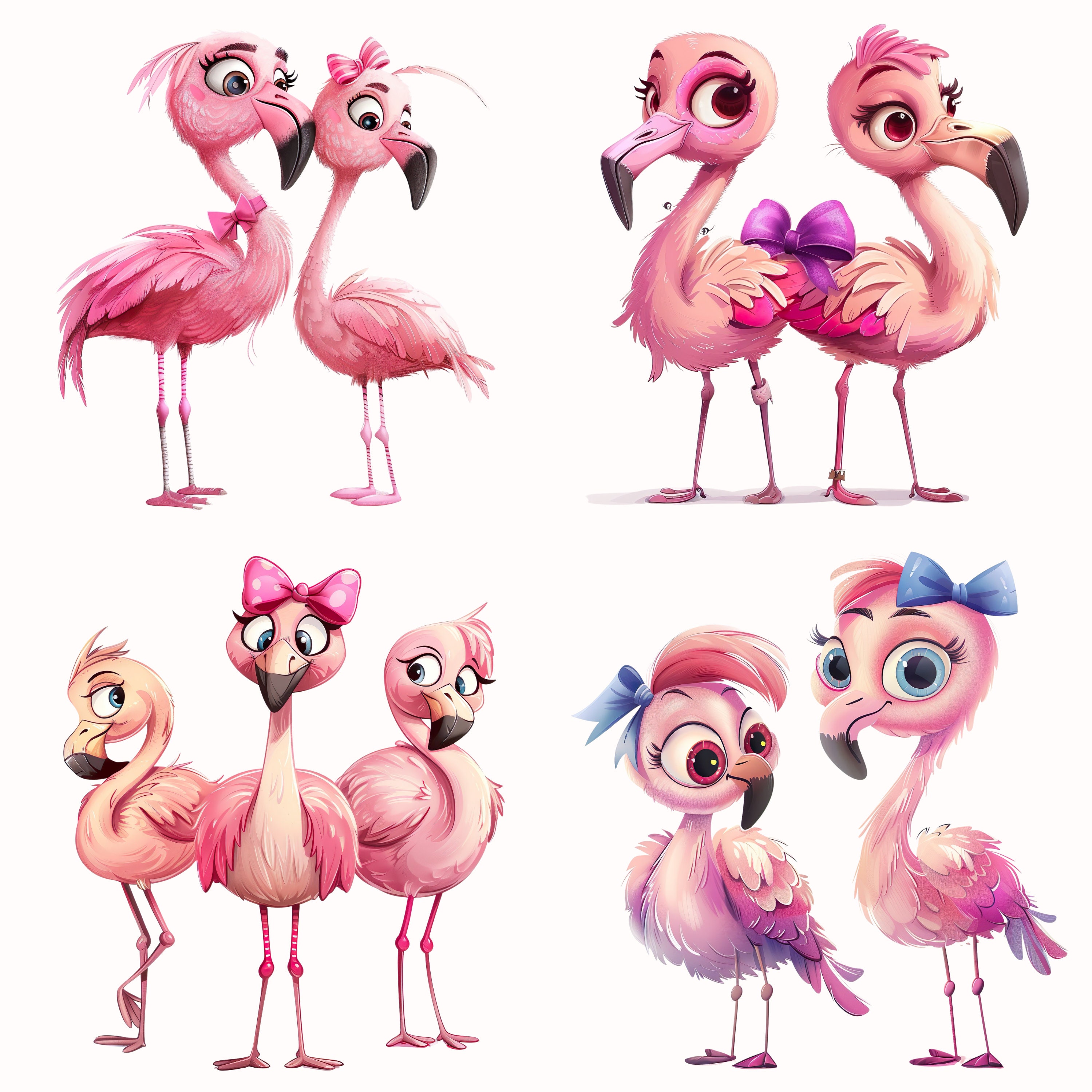 Funny Flamingos Clip Art, Watercolor Amusing Pink Birds Illustration ...