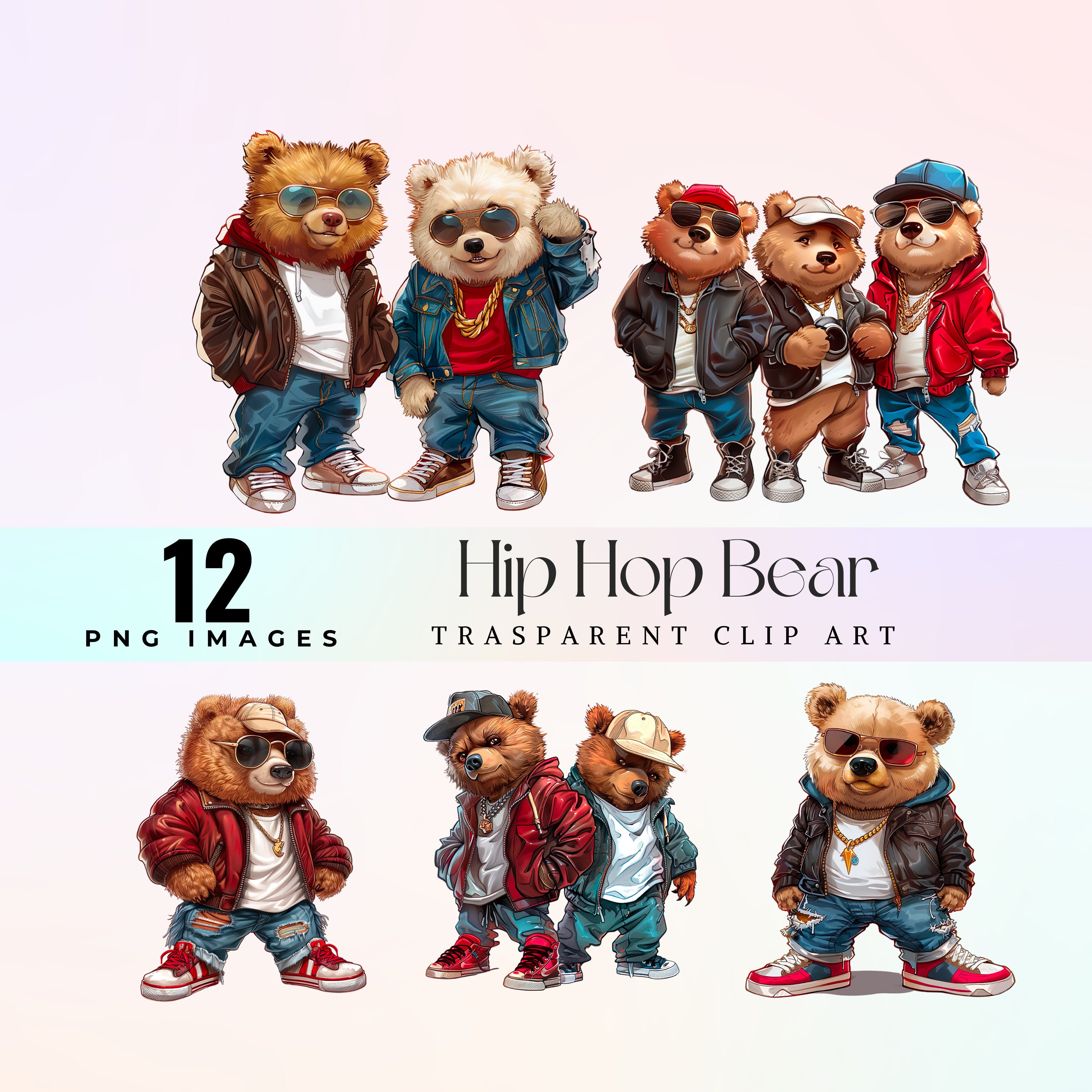 Funny Hip Hop Bear Clip Art, Watercolor Whimsical Urban Teddy ...