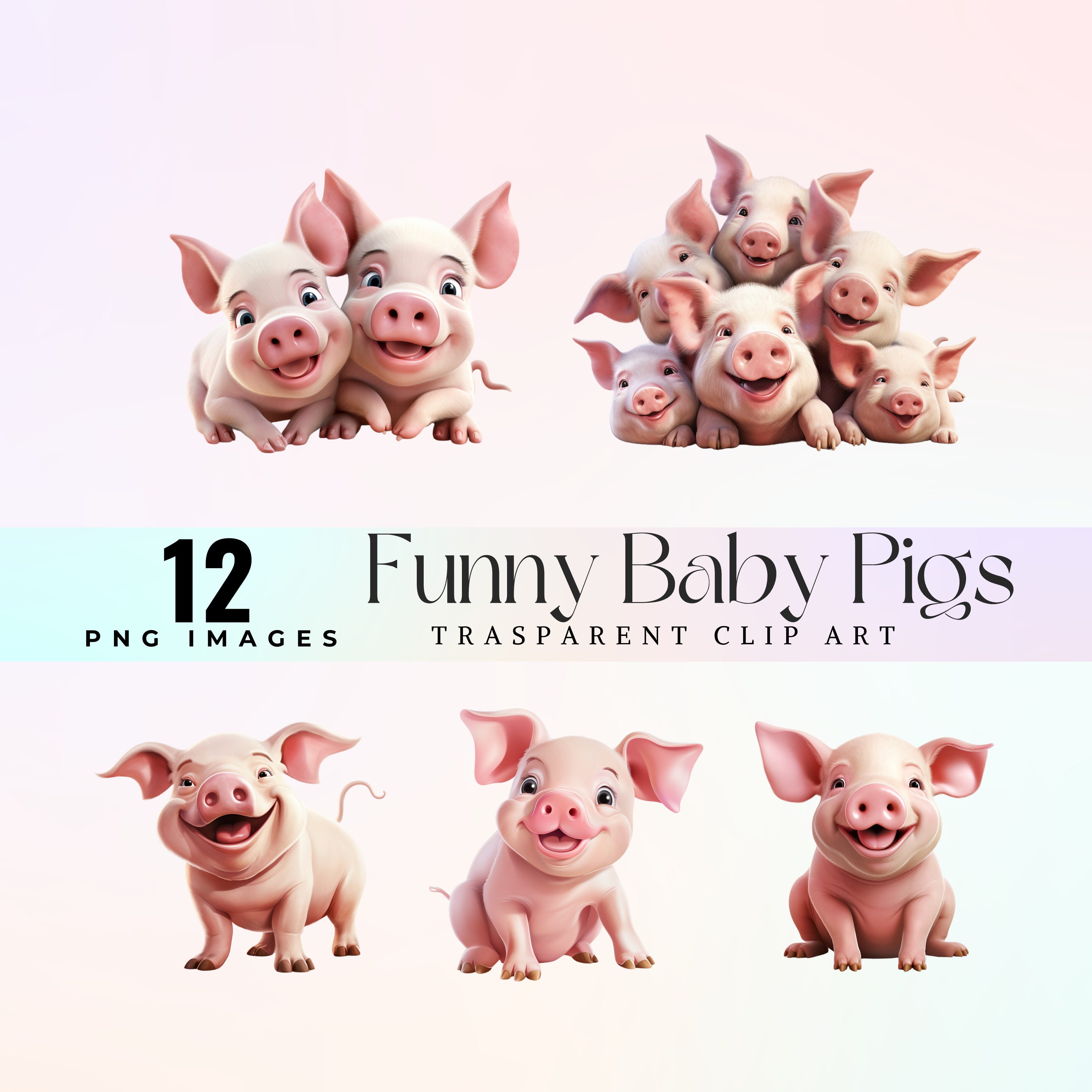 Funny Pig Clip Art, Watercolor Humor Baby Pigs Illustration PNG, Happy ...
