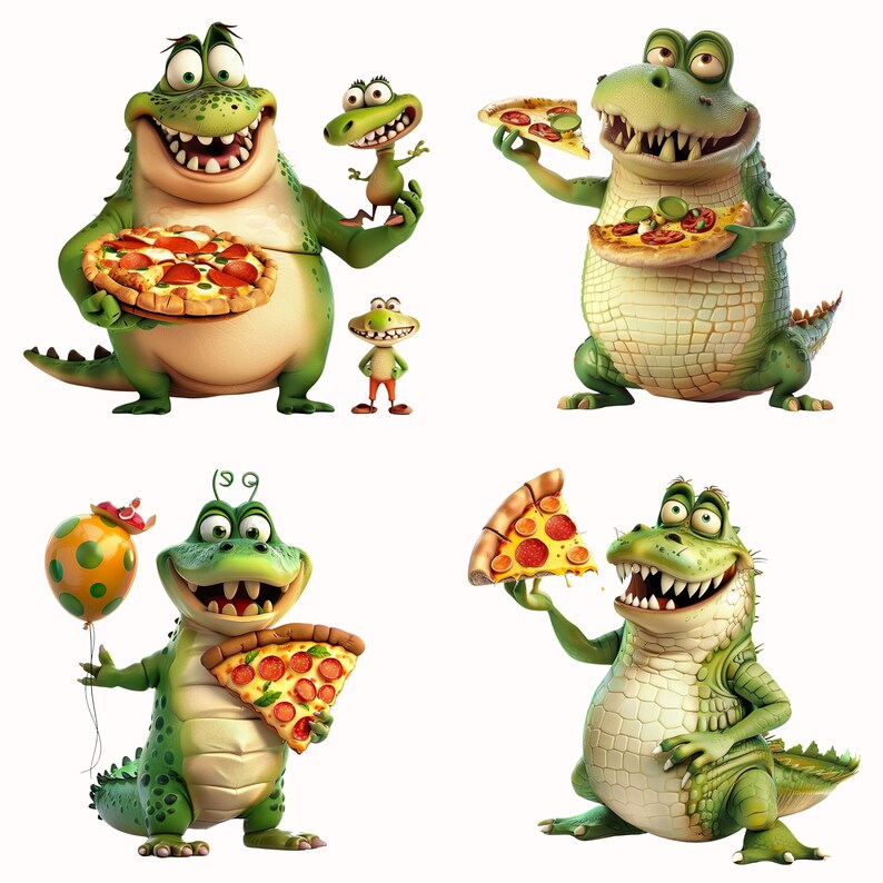 Funny Crocodile Eating Pizza Clip Art: Humorous Gator Illustration (PNG ...