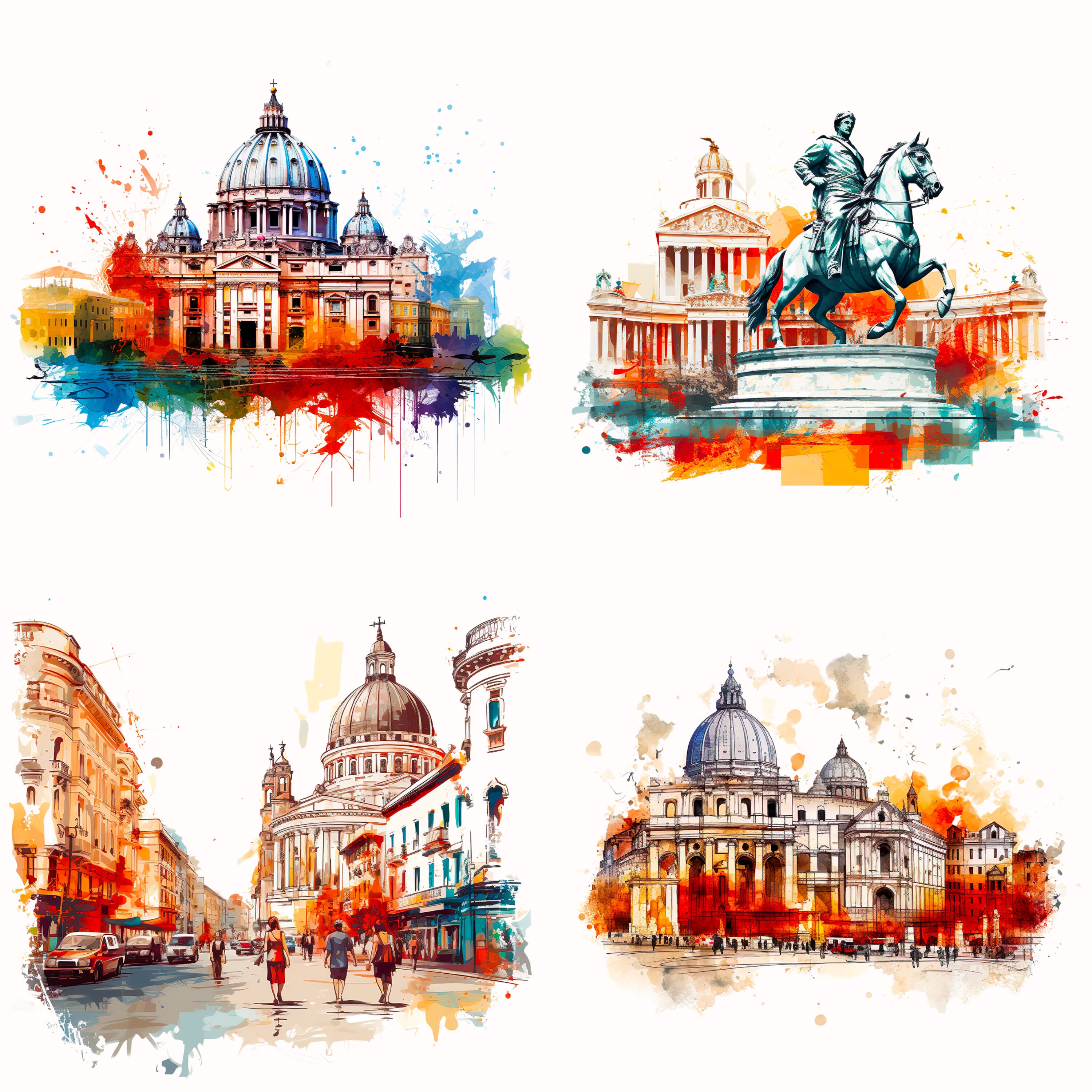 Magic Rome City Clip Art, Beautiful Watercolor Capital of Italy ...