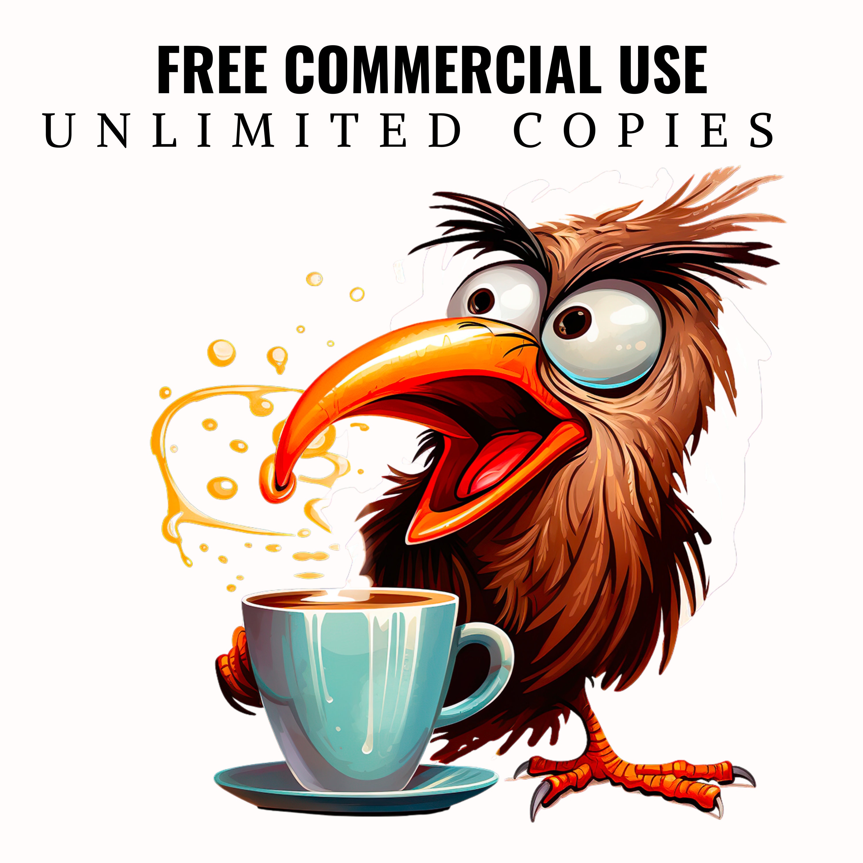 Crazy Birds Drink Coffee Clip Art, Watercolor Funny Birds Image PNG ...