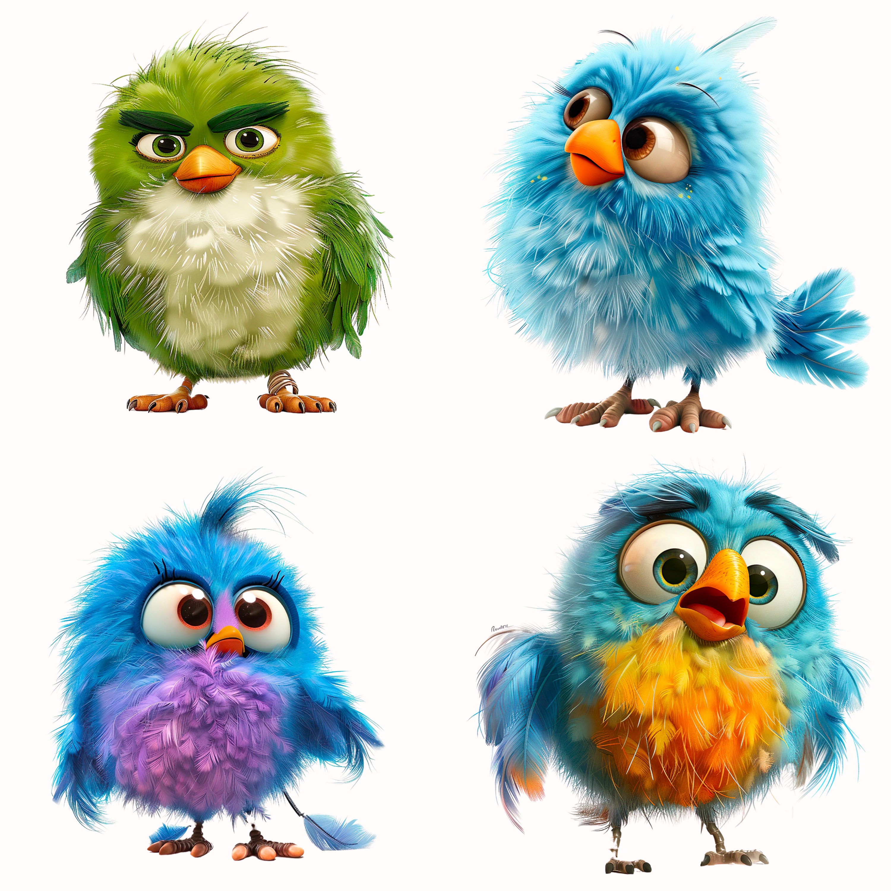 Funny Fluffy Bird Clip Art, Watercolor Amusing Birdies Illustration PNG ...