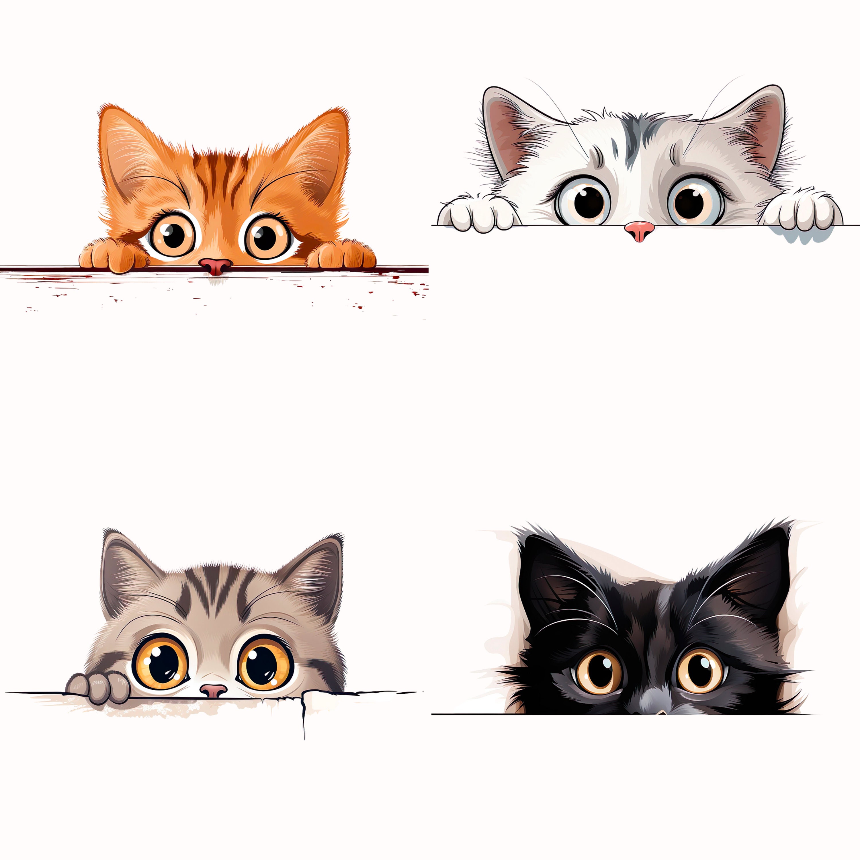 Funny Peeking Cat Clip Art, Realistic Painting, Watercolor Sneaking Cat ...