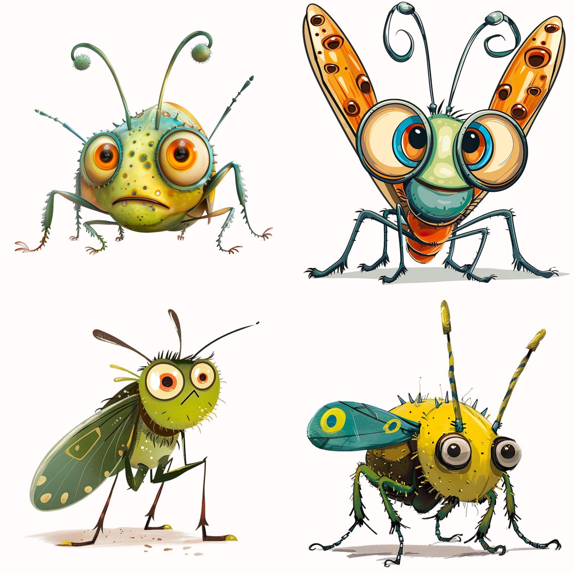Funny Insect Clip Art, Watercolor Whimsical Bugs Illustration PNG ...