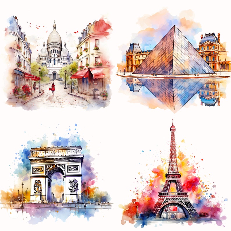 Watercolor Clip Art Paris City Png Clipart Paris France - Etsy