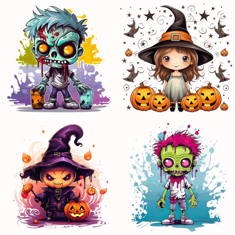 Halloween Characters Clipart Pumpkin Witch Ghost Vampire - Etsy