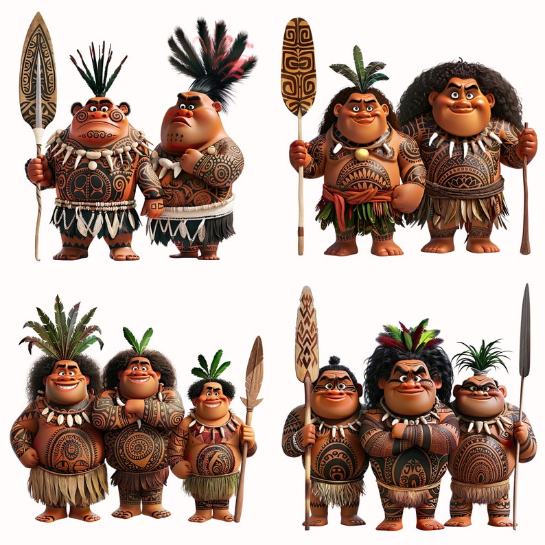 Legendary Maori Clip Art, Watercolor Joyful Tattooed Warriors Illustration PNG , Cartoon Funny ...