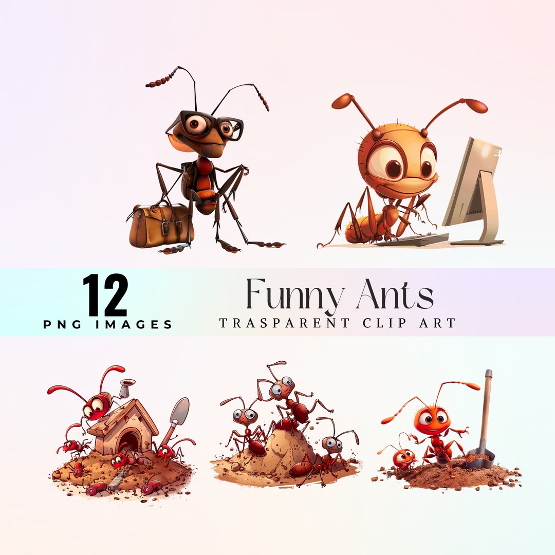 Funny Ants at Work Clip Art, Watercolor Comical Crawlers Illustration ...