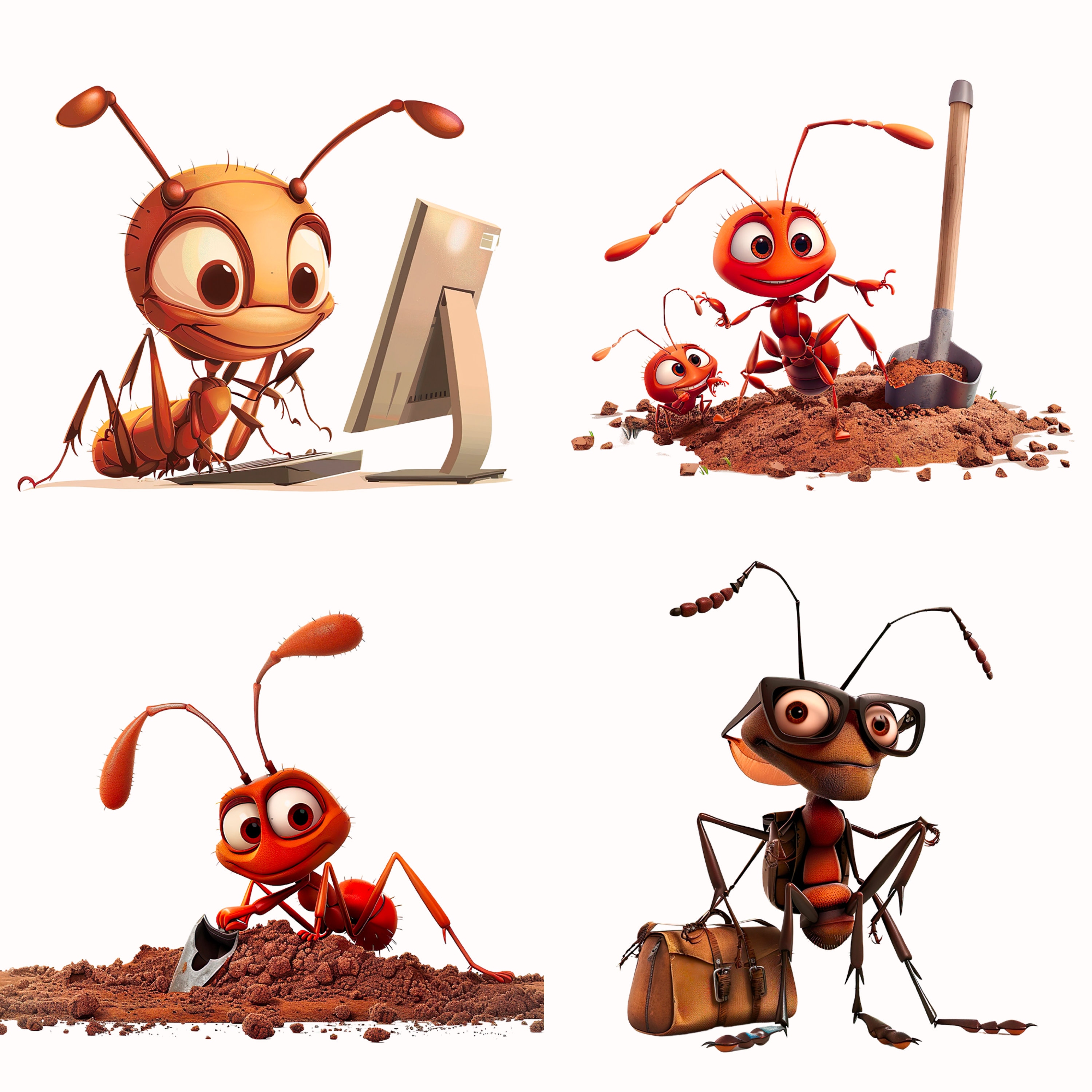 Funny Ants at Work Clip Art, Watercolor Comical Crawlers Illustration ...