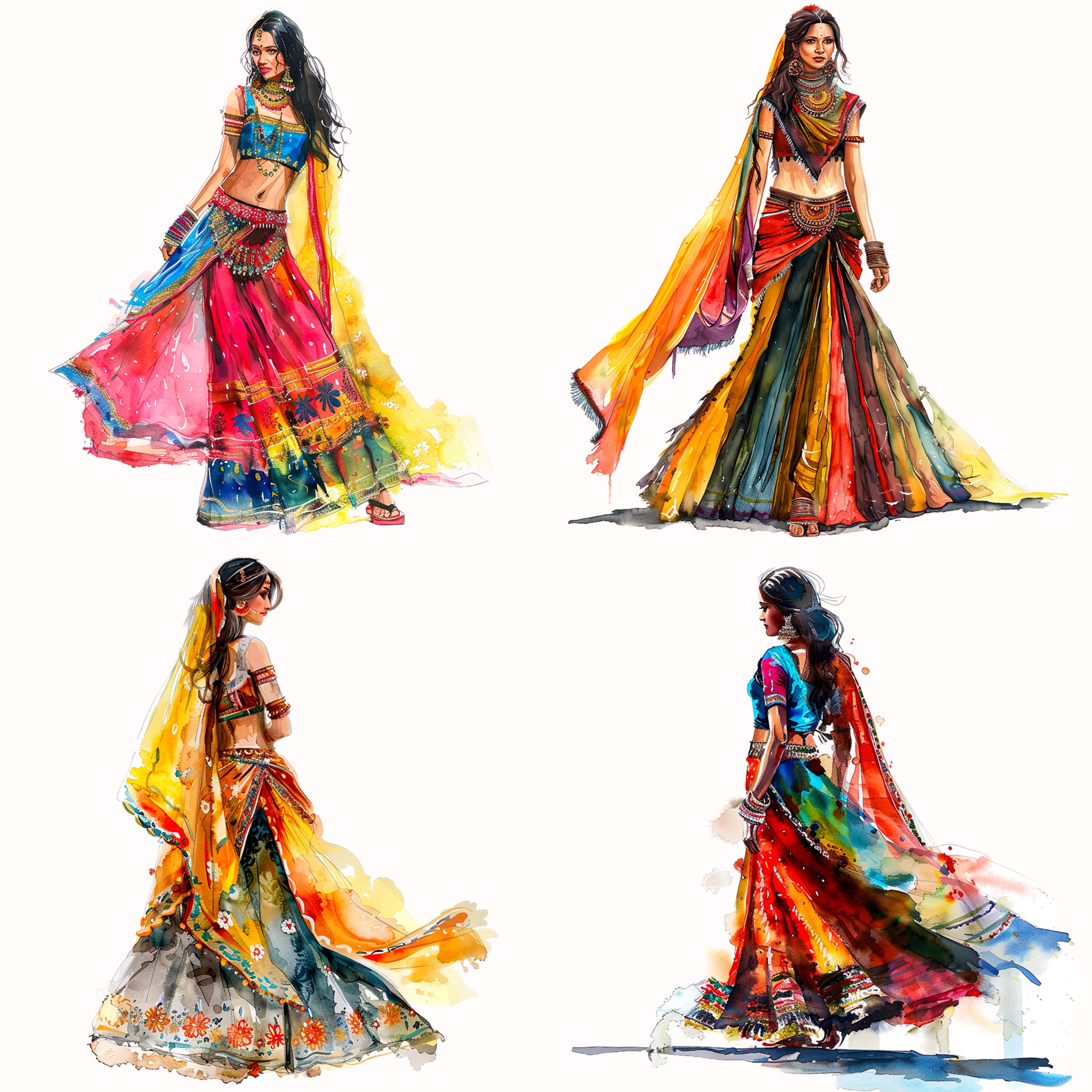 Cute Indian Fashion Lady Clip Art, Watercolor Lovely Ethnic Beauty ...