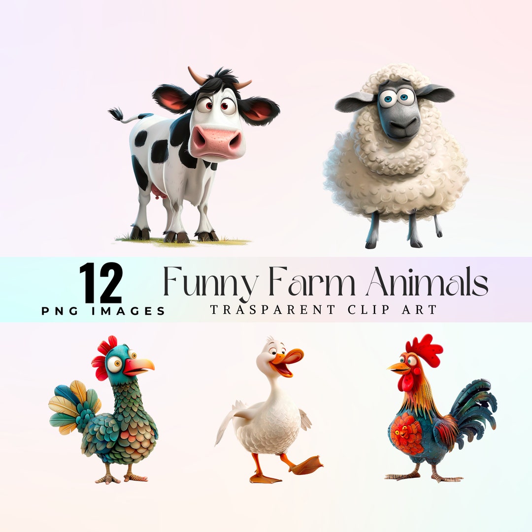 Funny Farm Animals Clip Art, Watercolor Adorable Barn Animal ...