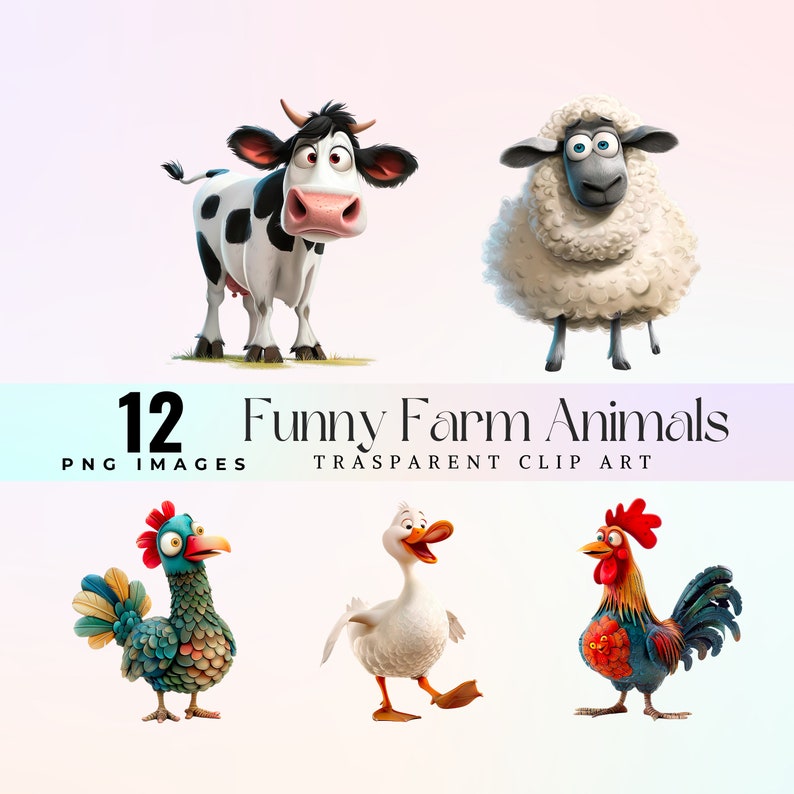 Funny Farm Animals Clip Art, Watercolor Adorable Barn Animal ...