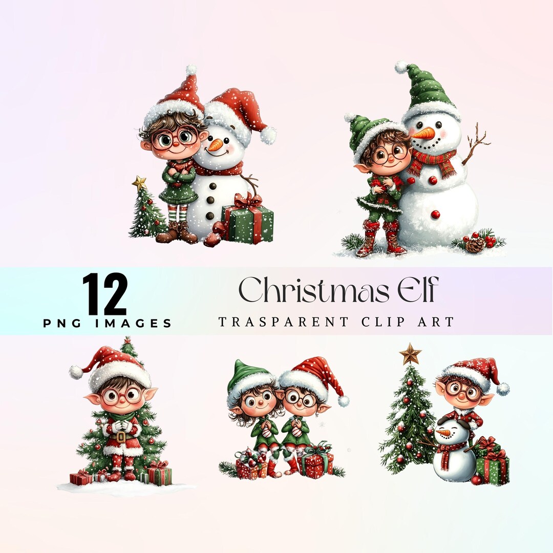 Watercolor Christmas Elf Clip Art: Yuletide PNG Graphics (digital ...