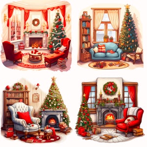 Christmas Living Room Clip Art, Watercolor Christmas Festive Living ...