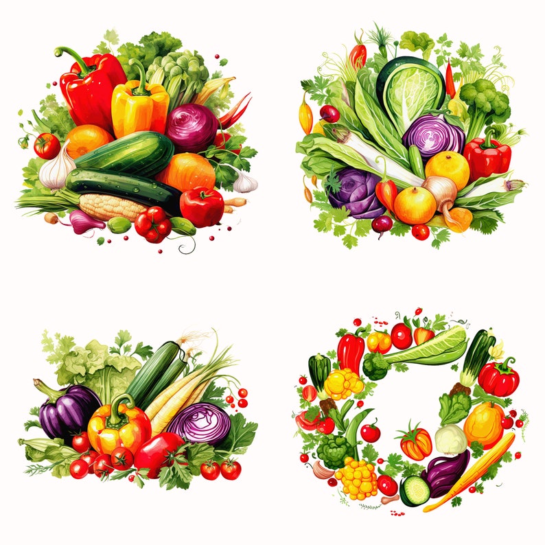 Vegetarian Party Clip Art, Watercolor Veggie Delights Illustration PNG ...