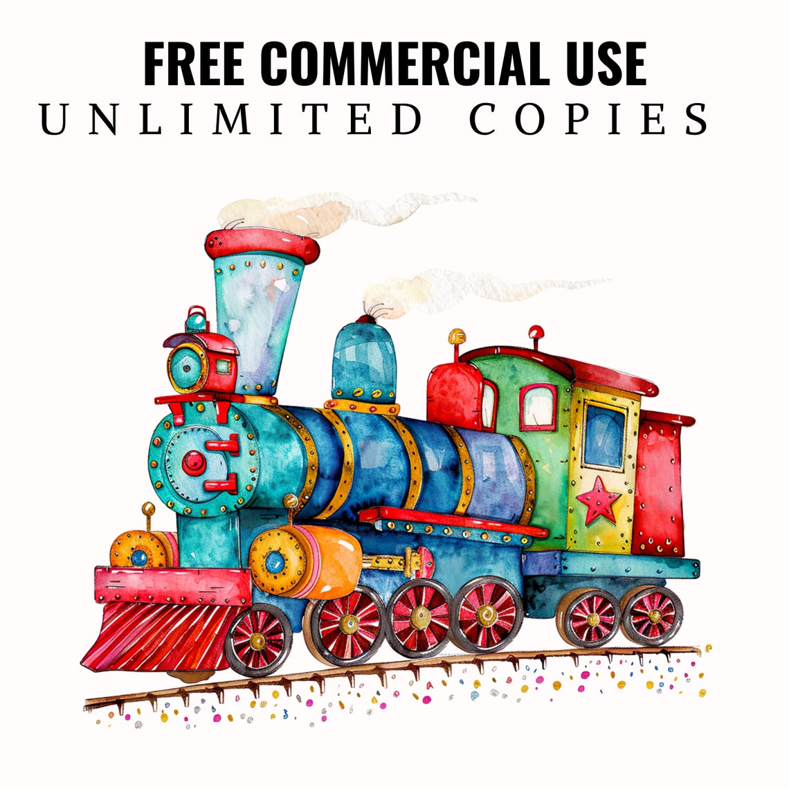Whimsical Train Clip Art, Watercolor Quirky Locomotive Illustration PNG ...