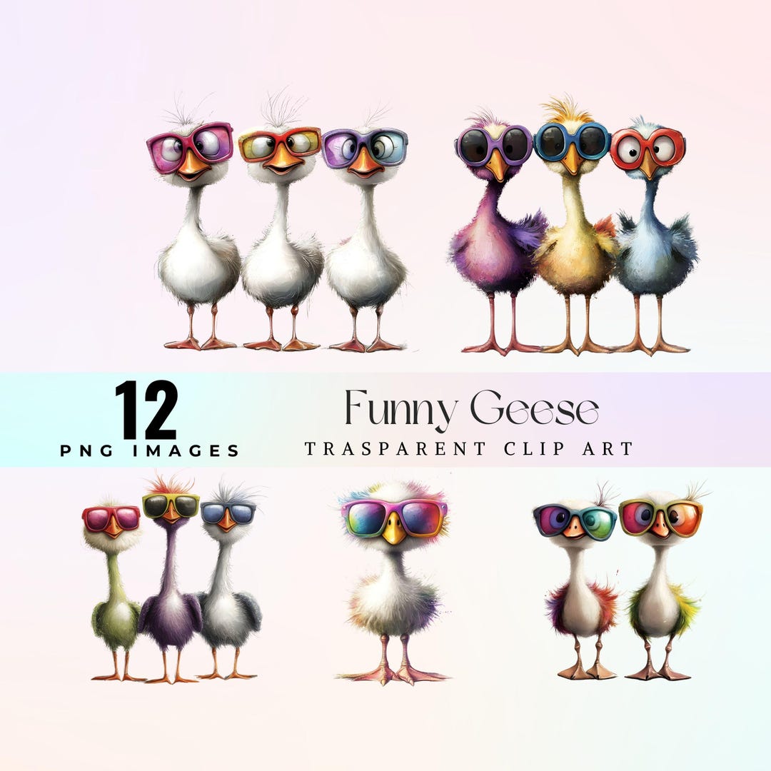 Funny Geese Clip Art, Cute Ducks PNG, Colorful Goslings Image, Cartoon Bird Digital Art, Quirky ...