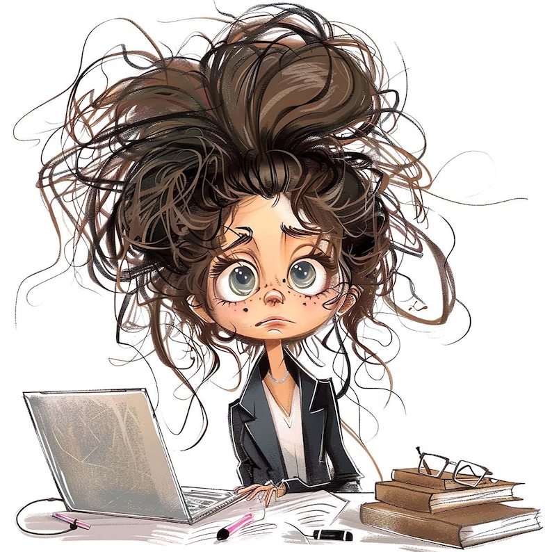 Frazzled Girl Clip Art, Watercolor Weary Work Lady Illustration PNG ...