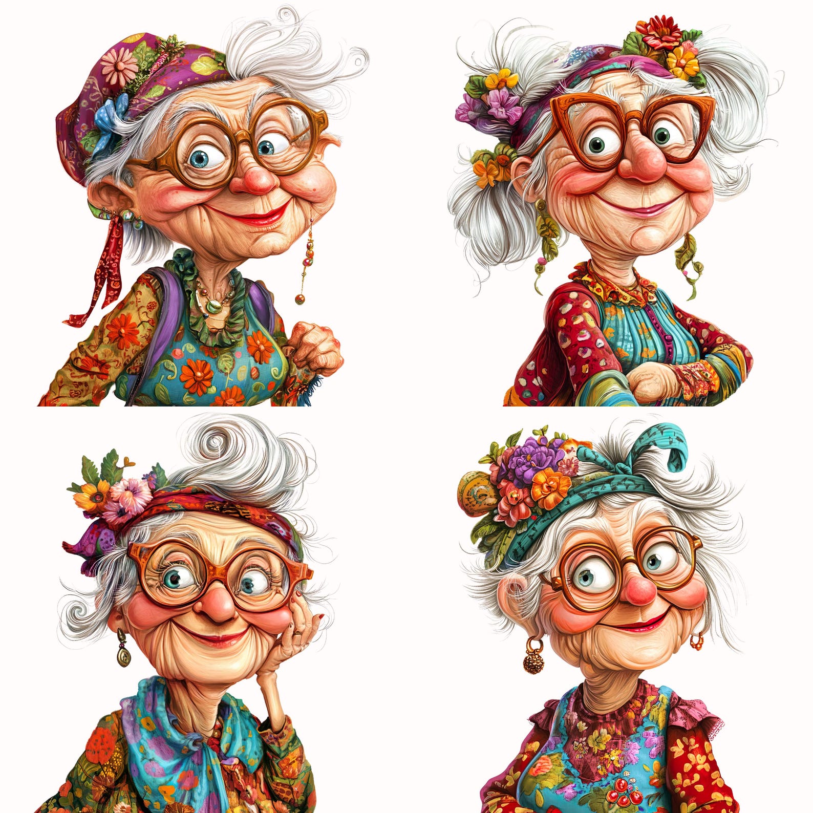 Whimsical Golden Oldies Clip Art, Watercolor Funny Grandma Illustration ...