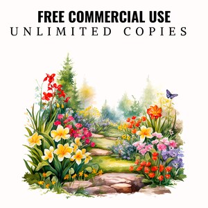 Joyful Spring Garden Clip Art, Watercolor Magic Meadow Mood ...