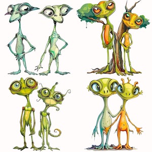 Funny Aliens Clip Art, Watercolor Comical Extraterrestrials ...