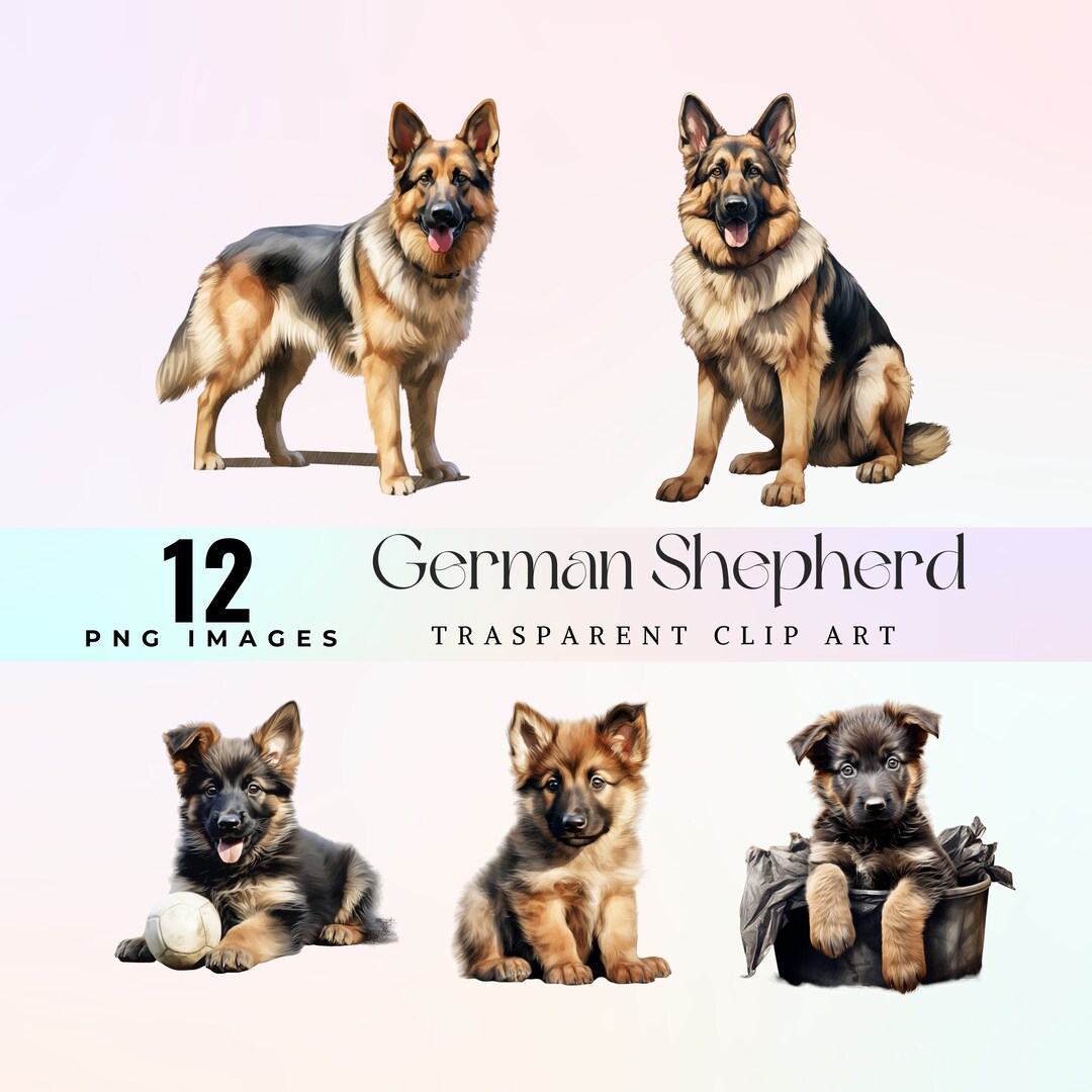 Watercolor German Shepherd Clipart: Realistic Puppy PNG (digital ...