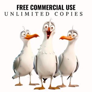 Funny Seagulls Clip Art, Watercolor Happy White Seagull Illustration ...