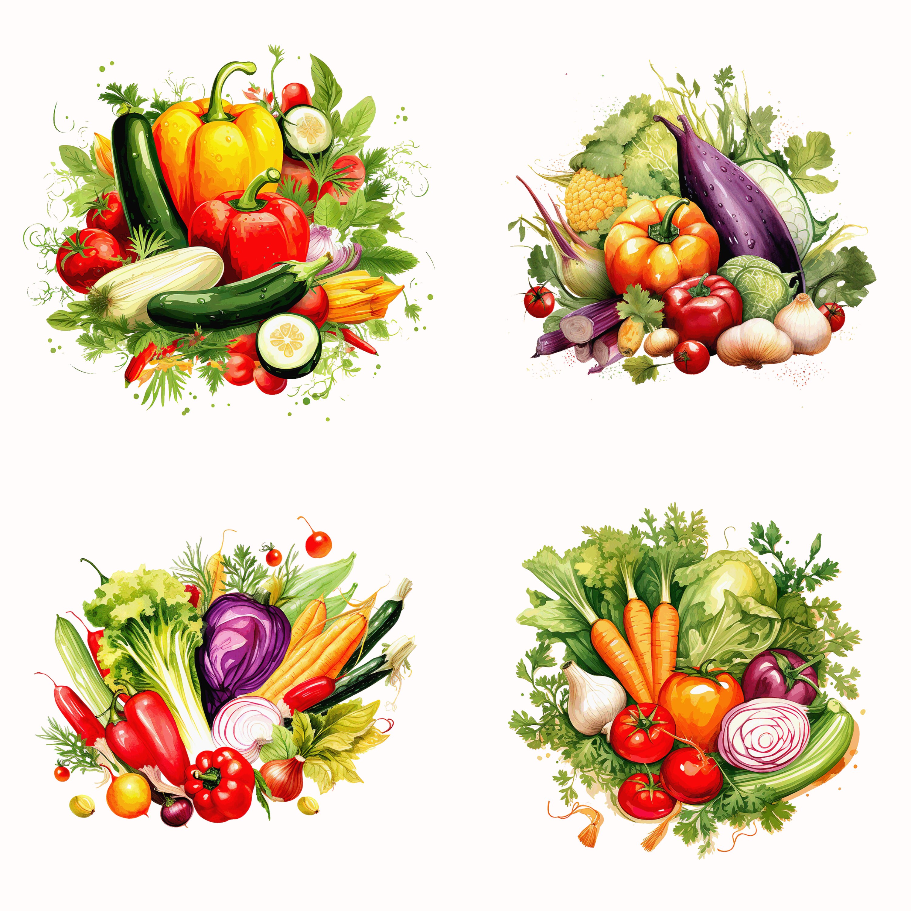 Watercolor Vegetable Clip Art: Vegetarian Party PNG (digital Download ...