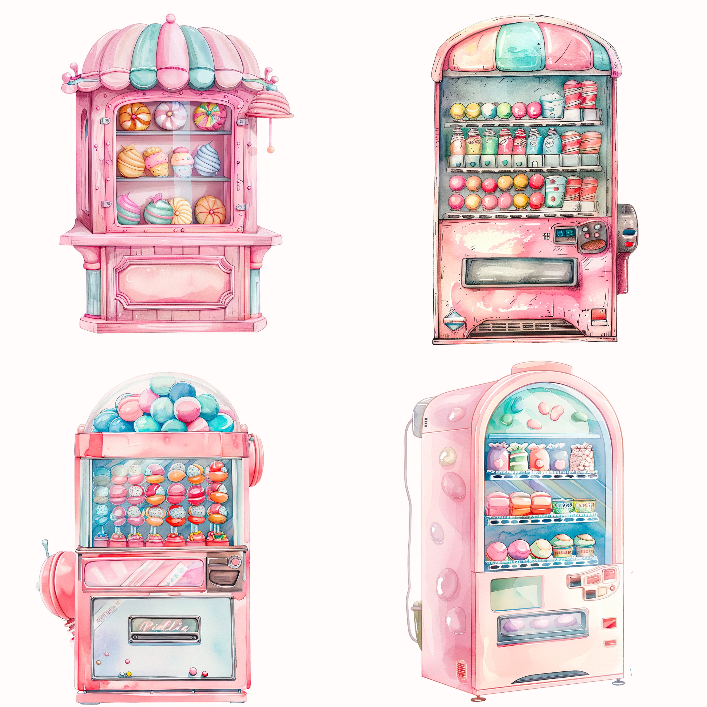 Cute Candy Machine Clip Art, Watercolor Pastel Sweet Snack Illustration ...