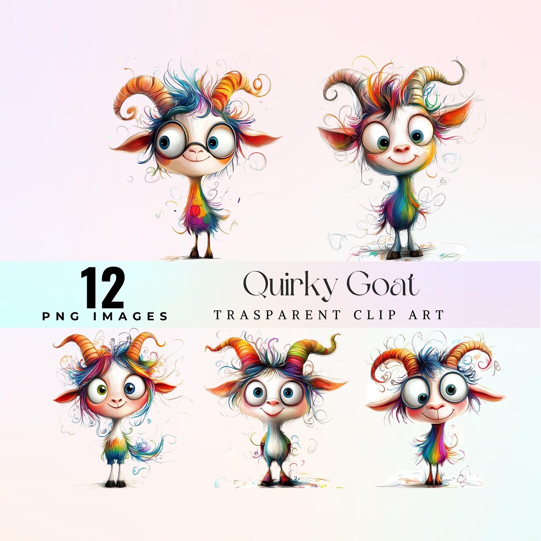 Quirky Goat Clip Art, Watercolor Hilarious Eccentric Farm Animals ...