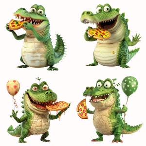 Funny Crocodile Eating Pizza Clip Art: Humorous Gator Illustration (PNG ...