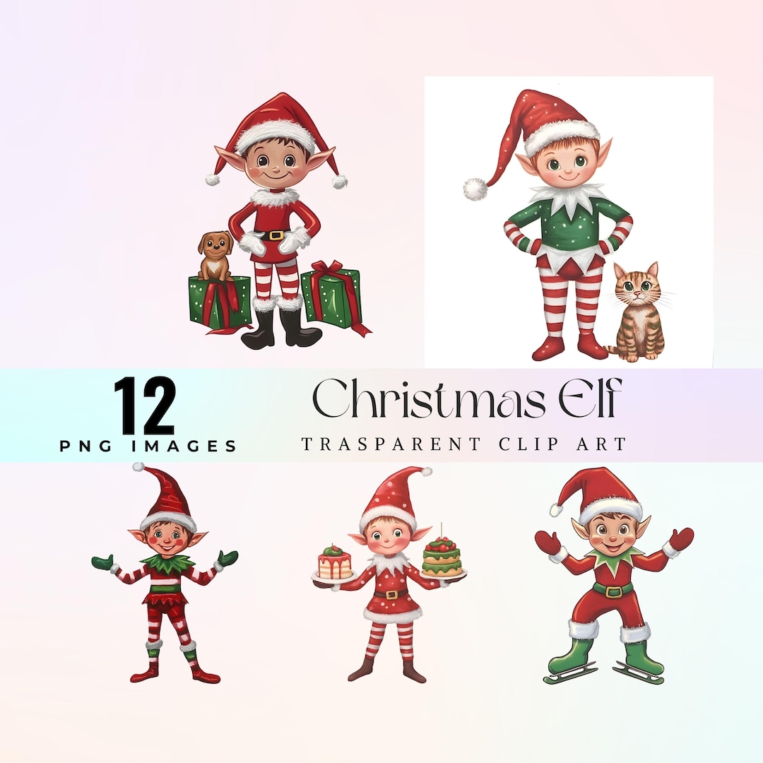 Cute Christmas Elf Clip Art , Watercolor Adorable Holiday Sprite ...