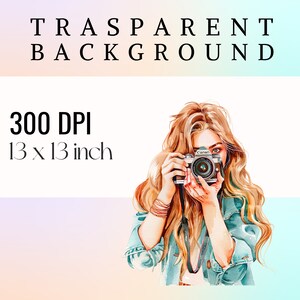 Charming Photographer Clip Art, Watercolor Adorable Woman With Camera ...