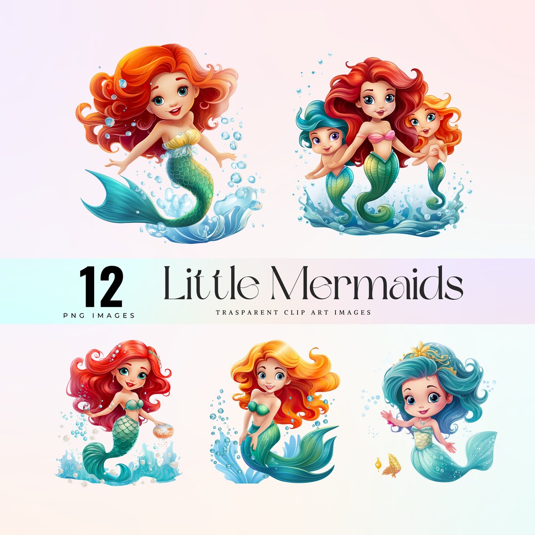 Cute Little Mermaids Clip Art, Watercolor Lovely Cartoon Siren ...