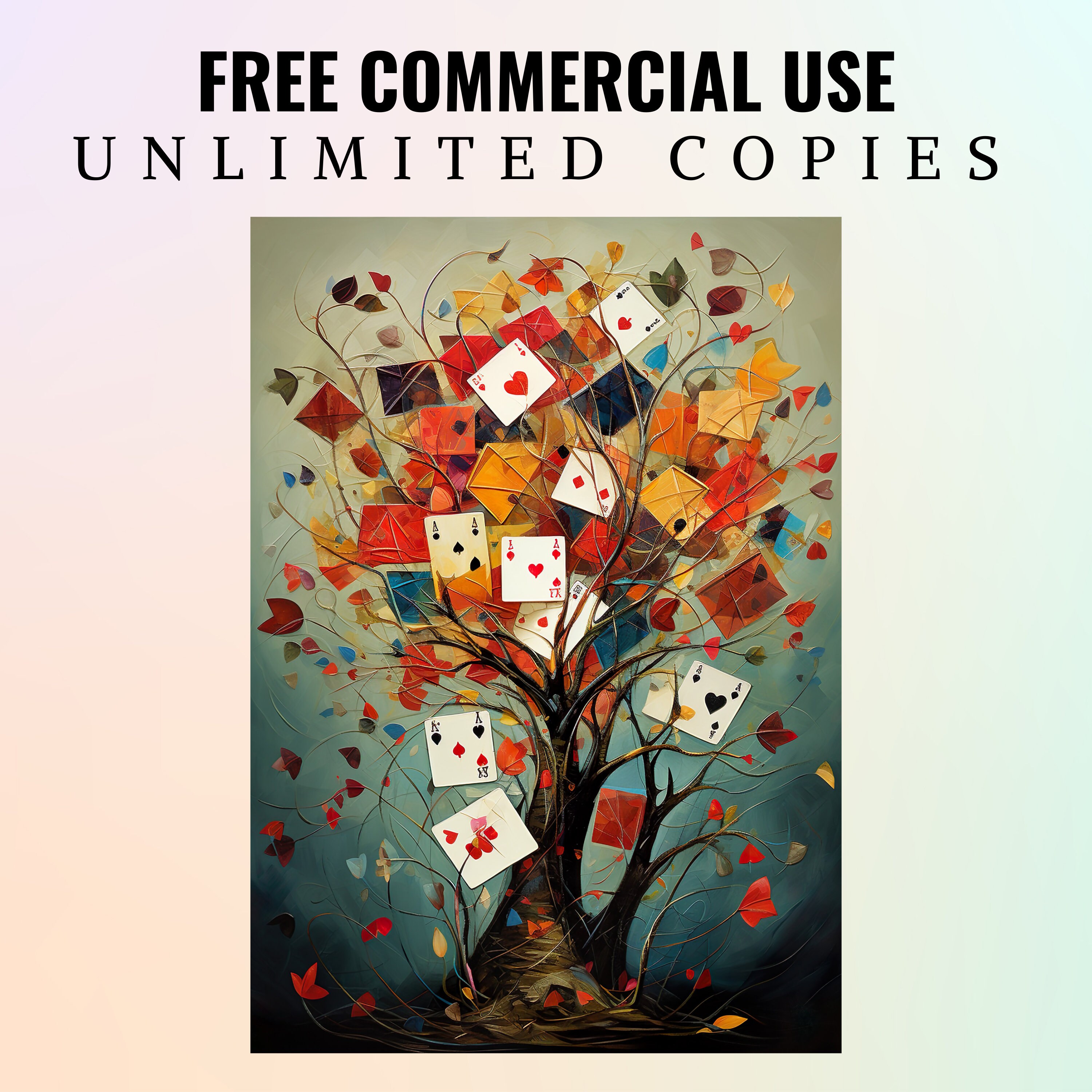 Witty Card Tree Wall Art, Funny Card Game Enthusiast Painting ...