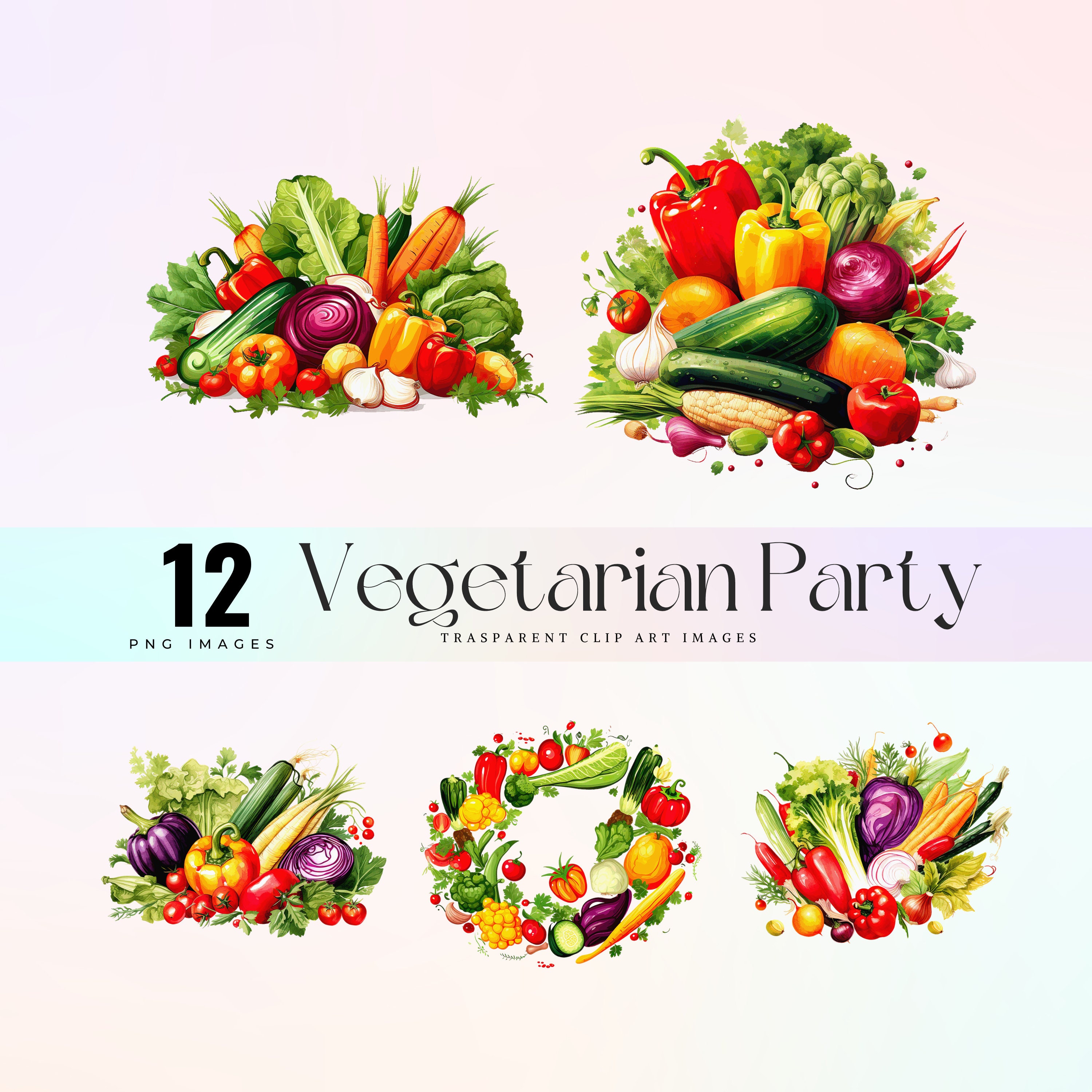 Vegetarian Party Clip Art, Watercolor Veggie Delights Illustration PNG ...