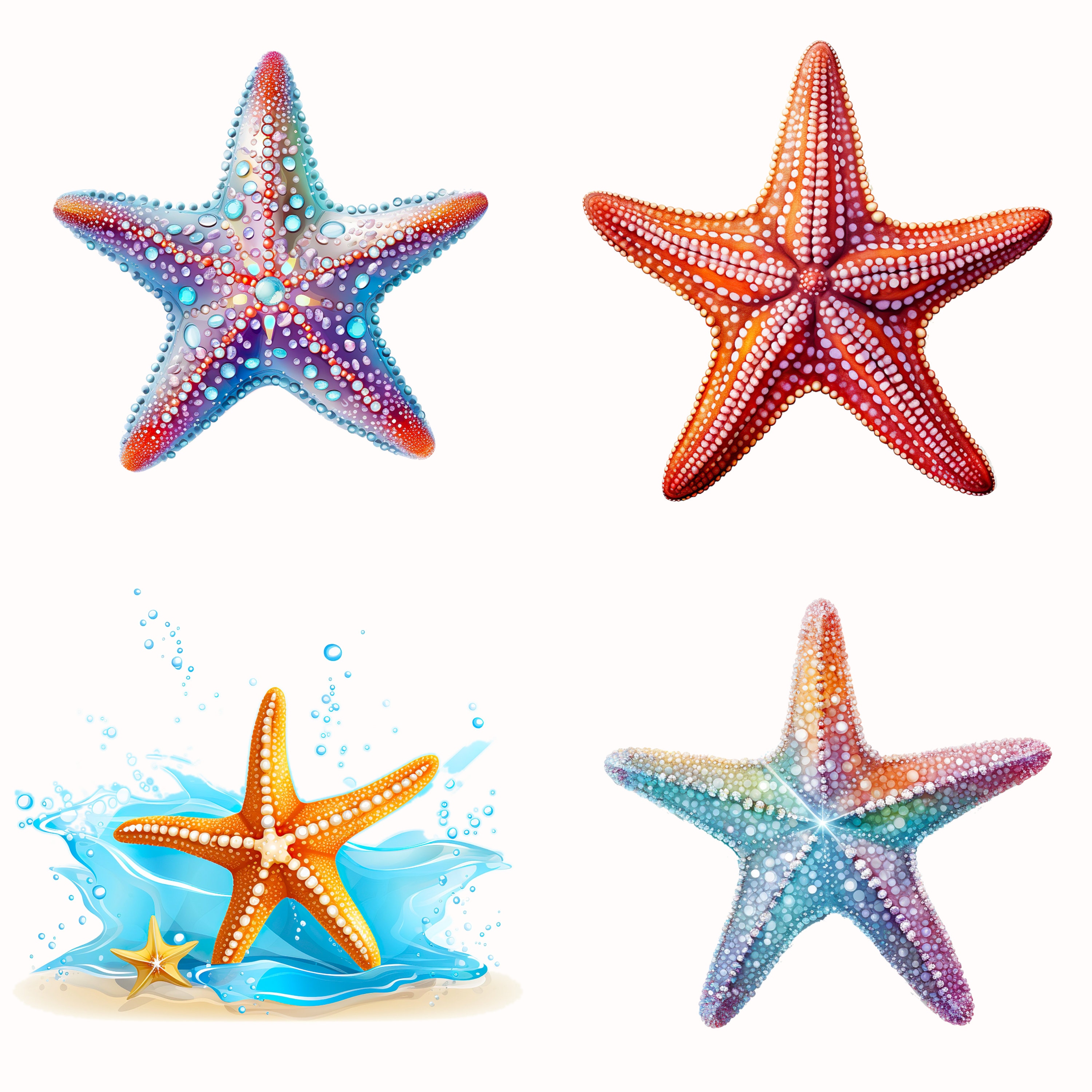 Cute Starfish Clip Art, Watercolor Bright Marine Stars Illustration PNG ...